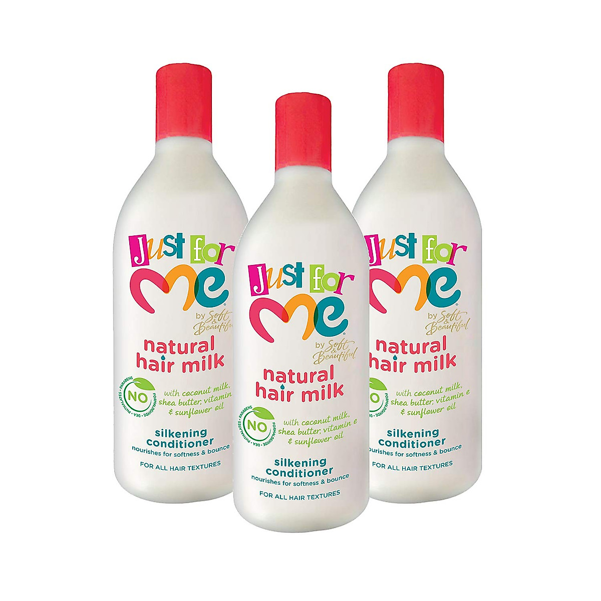 Just For Me Natural Hair Milk Silkening Conditioner, Nourishes For Softness & Bounce, With Coconut Milk, Shea Butter, Vitamin E & Sunflower Oil, 13.5 Ounce (3 Pack)