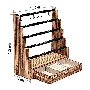Earring Organizer, 5 Layer Earring Holder Organizer with Metal Necklace Holder Pole, Rustic Wood Jewelry Organizer Stand Display for Stud Earring Bracelet Necklace Ring, 175 Earring Holes (Brown)