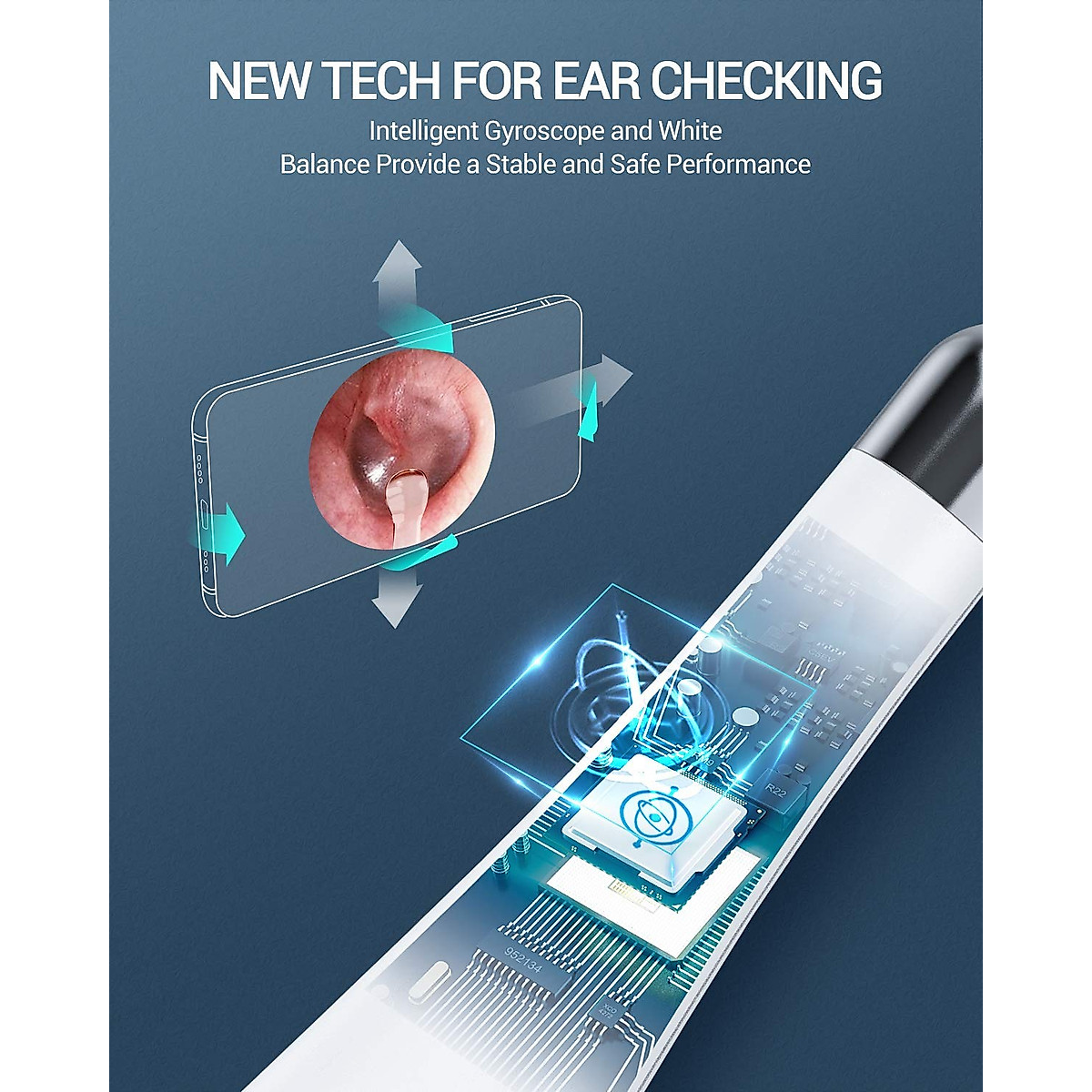 eutto Wireless Otoscope with Gyroscope, 0.15in Probe HD Ear Camera, 6 LED Lights, Ear Inspection Camera, Ear Wax Removal Tools, Compatible with iPhone and Android