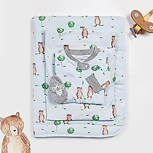 Burts Bees Baby Infant Reversible Blankets 100% Organic Cotton GOTS Certified - Storybook Bear Prints with Quilting Pattern Soft Nursery Blanket with 100% Polyester Fill for Size 30 x 40 Inch