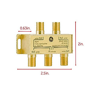 GE Digital 4-Way Coaxial Cable Splitter, 2.5 GHz 5-2500 MHz, RG6 Compatible, Works with HD TV, Satellite, High Speed Internet, Amplifier, Antenna, Gold Plated Connectors, Corrosion Resistant, 33527