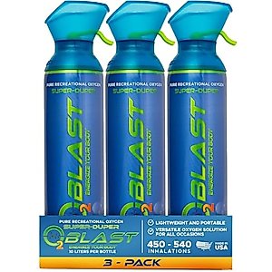 O2 Blast, Pure Oxygen Supplement, 10L Portable Can with Custom Breathing Mask for Respiratory Support, Elevate Oxygen Levels, Speed Recovery Time, Perfect for High Altitude & Sports Recovery (3-Pack)