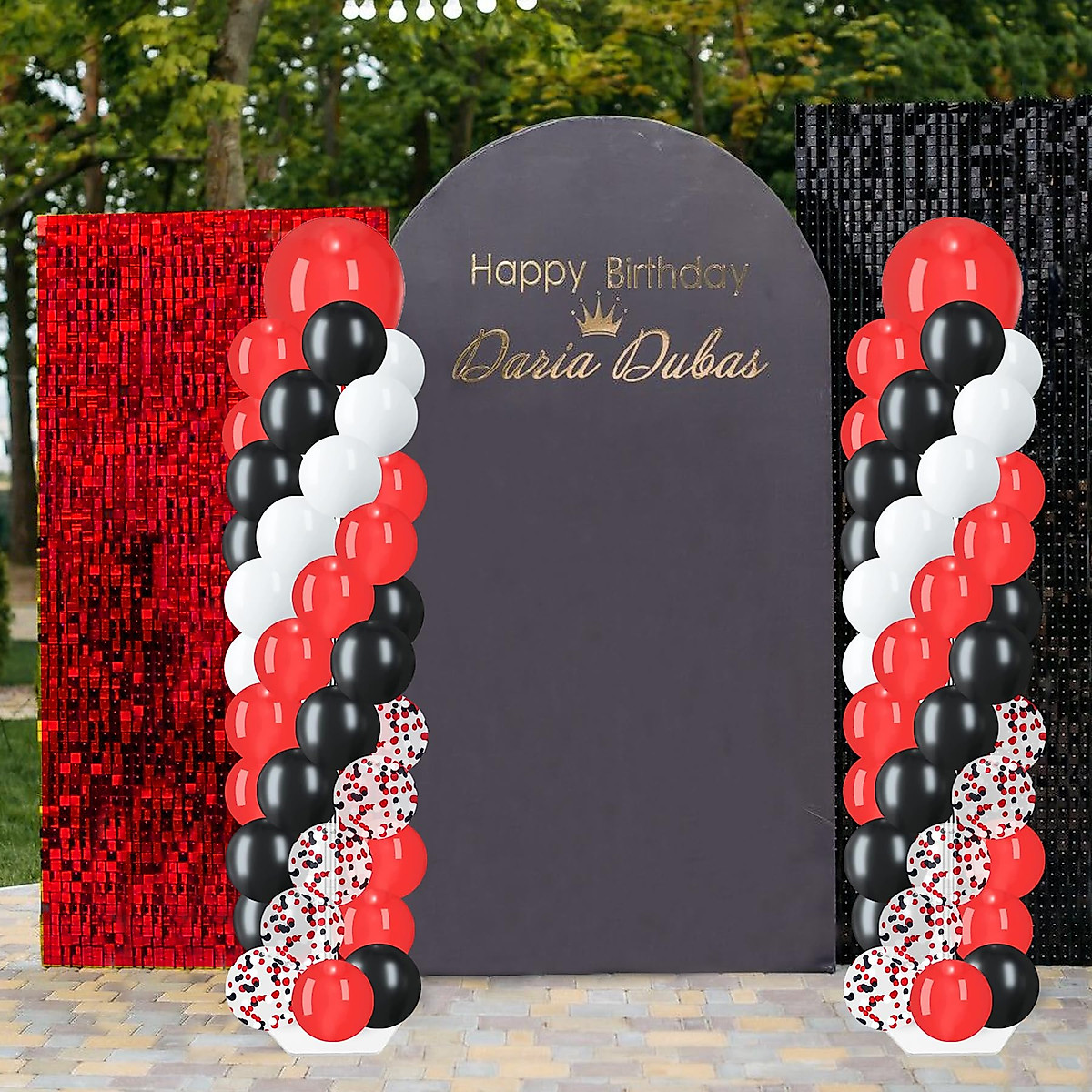 2 Sets Balloon Column Stand Kit with 100 Balloons 6 Ft Adjustable Balloon Stands Kit for Floor Red Black White Balloons Arch Column for Shower Birthday Graduation Racing Car Poker Card Decorations