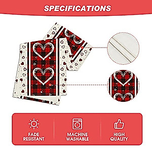 Artoid Mode Buffalo Plaid Love Hearts Mother's Day Table Runner, Seasonal Kitchen Dining Table Decoration for Indoor Home Party 13x72 Inch