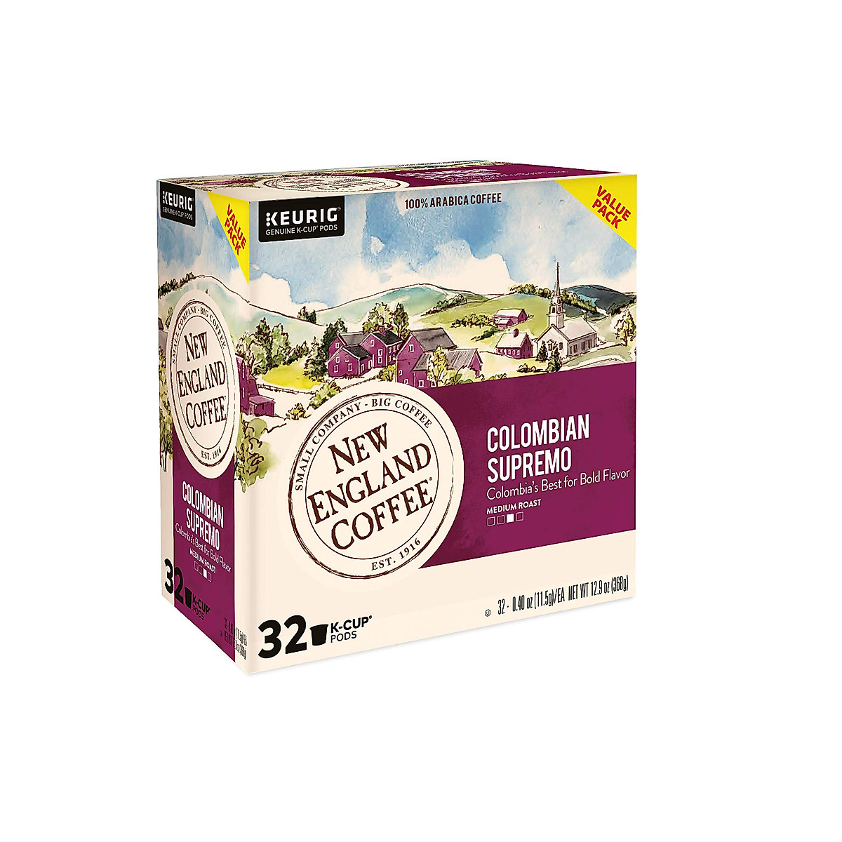 New England Coffee Colombian Supremo Medium-Roast K-Cup Coffee Pods, 32 Count, Intense Flavor & Rich Aroma