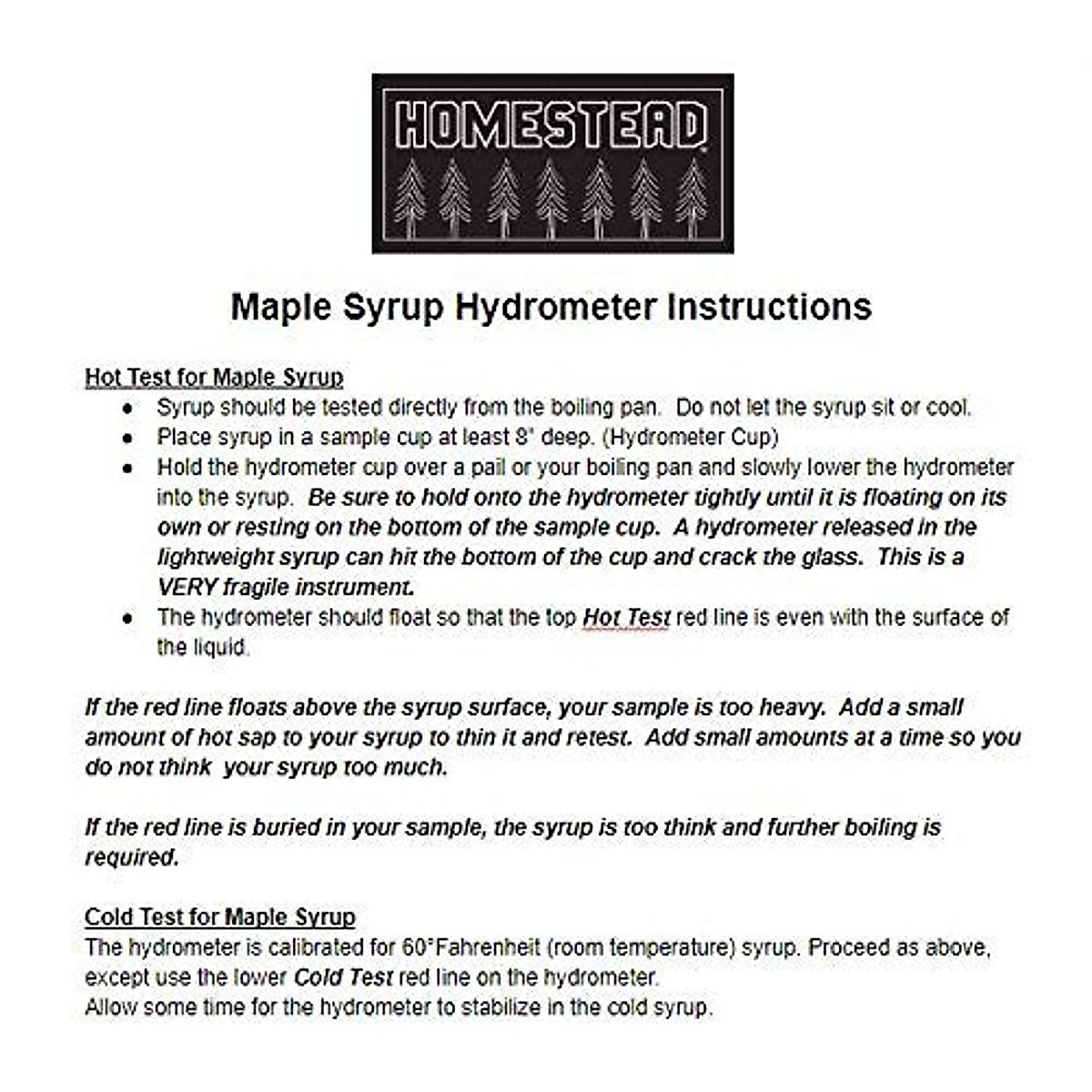 Maple Syrup Hydrometer - Measure Sugar and Moisture Content (Density) of Boiled Sap - Baume and Brix Scale - Calibrated to Create Pure Maple Syrup
