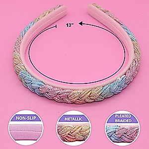 FROG SAC 2 Braided Headbands For Girls, Tie Dye Mermaid Headband for Kids, Metallic Braid Head Band Hair Accessories, Cute Rainbow Unicorn Party Favors