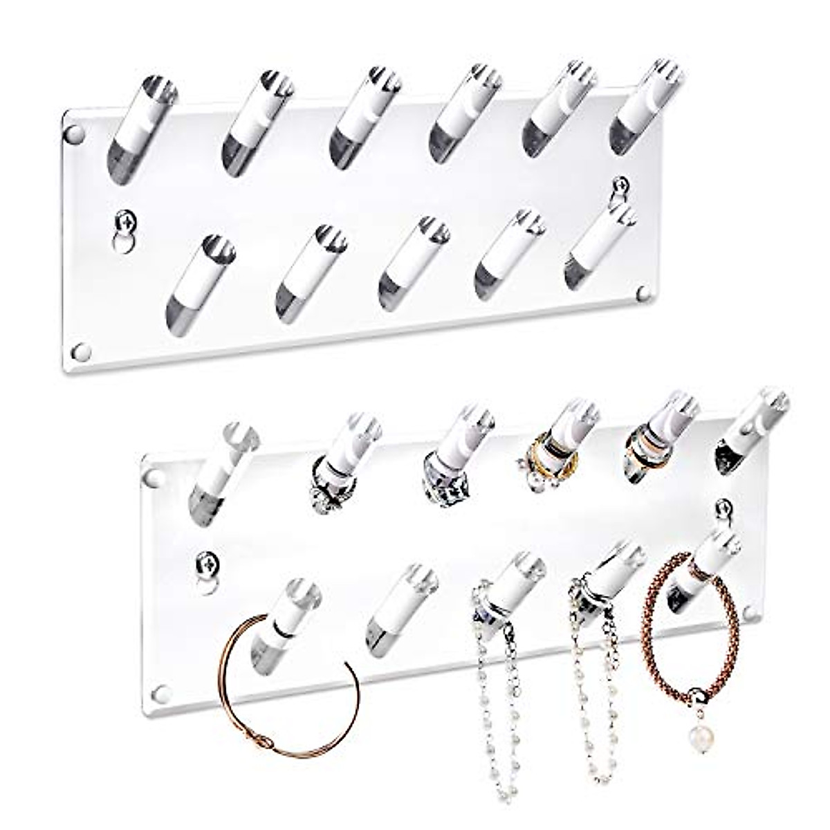 Ikee Design Multipurpose Acrylic Wall mounted Jewelry Stand Organizer, Bracelets Rings Bangles Display Rack for Store, Showcase, Trade Show, Set of 2, Clear, 13”W x 4 1/4”D x 1 3/4”H