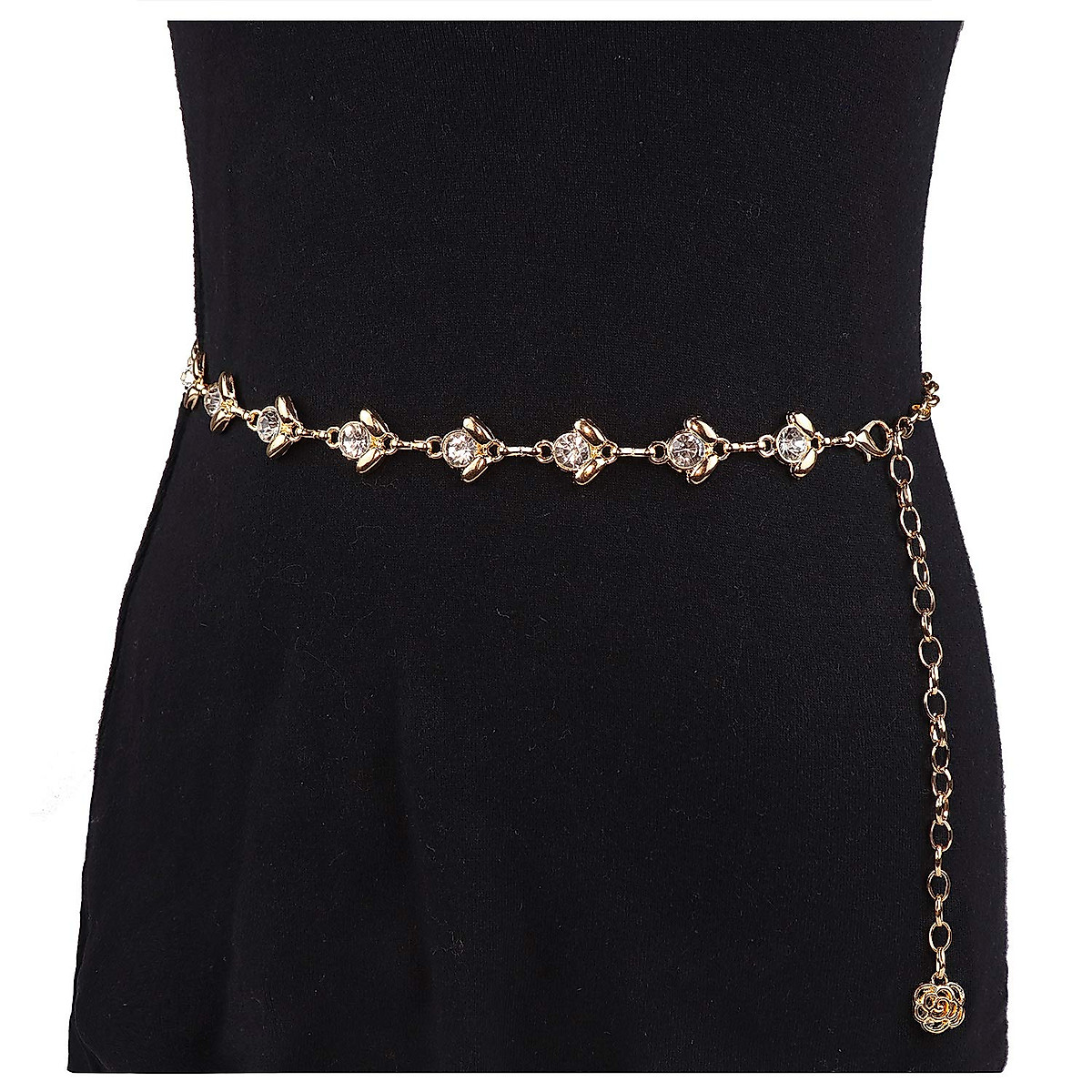 Suyi Gold Chain Belts for Women Rhinestone Waist Chain for Dress Plus Size 135CM Gold