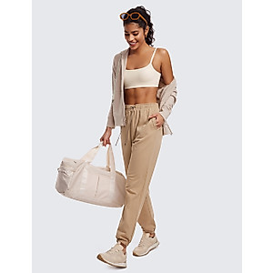 CRZ YOGA Womens Butterluxe Adjustable Spaghetti Strap Sports Bra - Scoop Neck Wireless Padded Yoga Workout Crop Top White Apricot Small