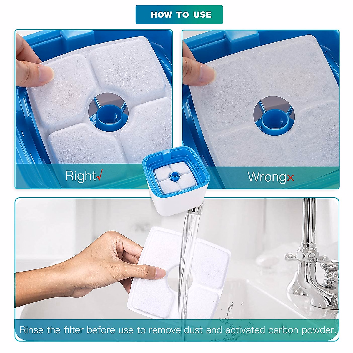 Aroundu Cat Fountain Filter Replacement Set 20 Pcs, Compatible with 84oz/2.5L Square Fountain,12 Filter 6 Sponge 2 Brush Included