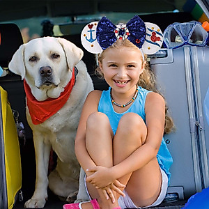 RAZKO Sparkle Cruise Minnie Ears Headband, Glitter Mouse Ears Headband with Bow,Cruise Essentials Princess Decoration Cosplay Costume for Girls Women (Cruise&Boat)