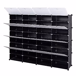 QXDRAGON 8-Tier Portable 64 Pair Shoe Rack Organizer 32 Grids Tower Shelf Storage Cabinet Stand Expandable for Heels, Boots, Slippers, Black