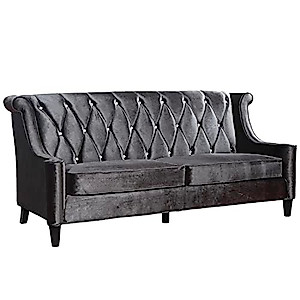 Armen Living LC8443BLACK Barrister Sofa in Black Velvet and Black Wood Finish