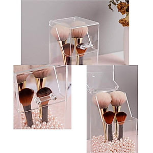 Makeup Brush Holder Square Acrylic Cosmetic Brush Organizer with Dustproof Lid Eyebrow Pencil Storage Holder Box Makeup Storage Jewellery Storage Container