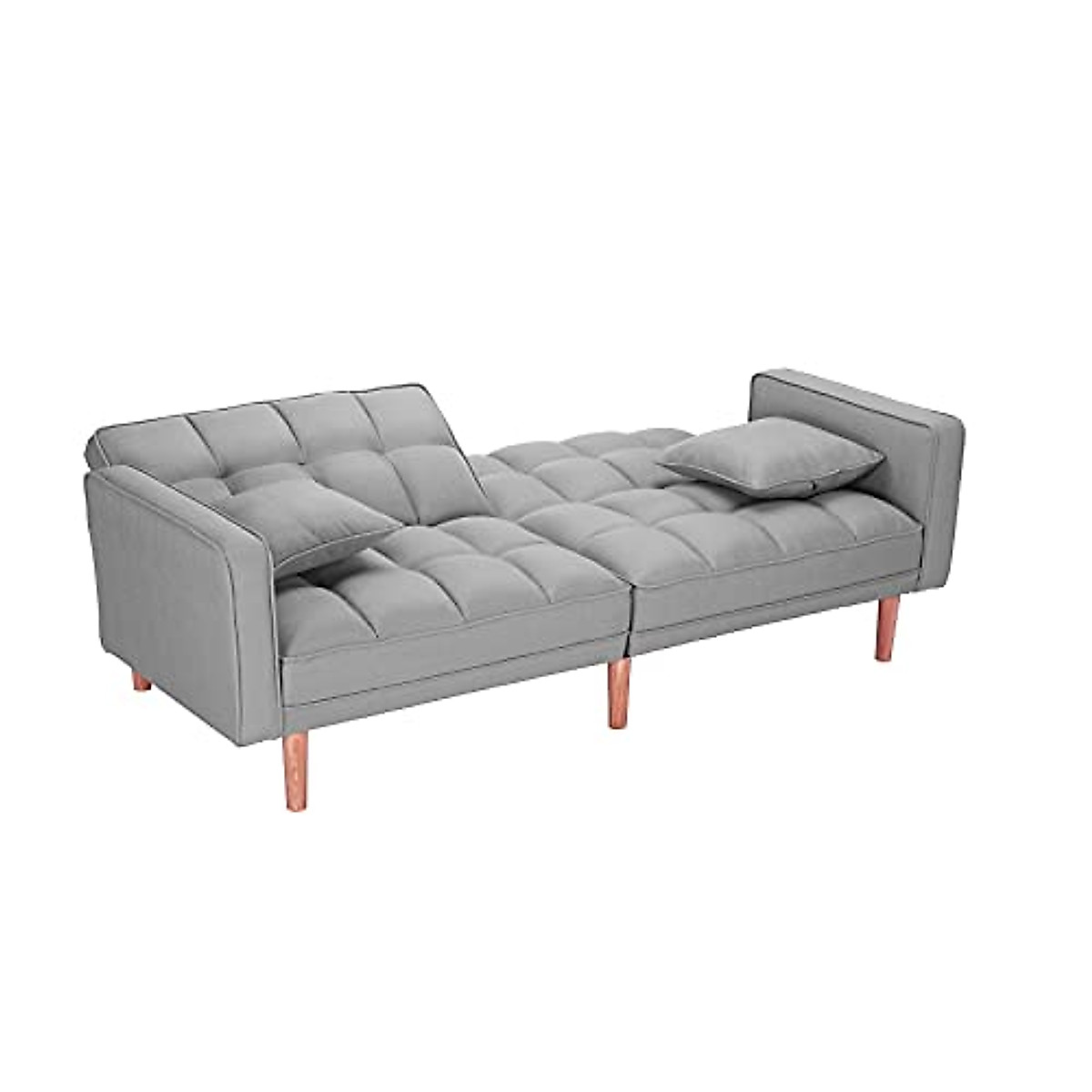 LCH Modern Tuft Futon Couch Convertible Loveseat Sleeper Reclining Sofa Bed Twin Size with Arms and 2 Pillows for Living Room, Light Grey