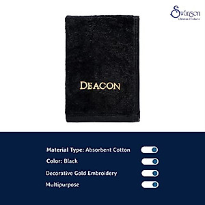 Embroidered Hand Towels - 'Deacon' - Gifts For Pastor, Clergy, & Ministers - Pastor Towel - Cotton Towel - Black With Gold Lettering