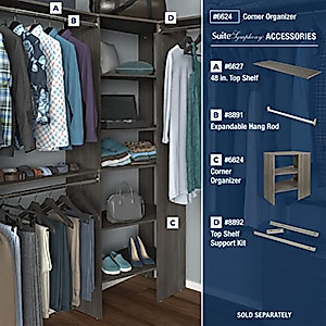 ClosetMaid SuiteSymphony Wood Corner Shelf Unit, 2 Shelves, Adjustable Stacking, for Storage, Closet, Clothes, Shoes, Décor, Graphite Grey