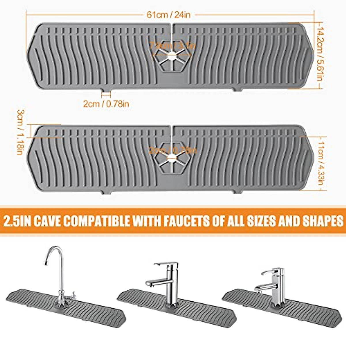 COBETE Kitchen Sink Splash Guard, 24in Faucet Mat Splash Catcher, Handle Drip Catcher Tray, Multipurpose for Kitchen Dish Drying Mats Sponge Holder and Bathroom Countertop Protect