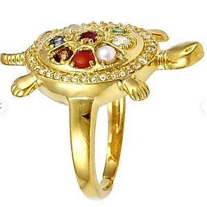 Tortoise Ring For Man And Women With American Diamonds and 9 Gemstone Sterling Silver Handmade Comfortable Ideal Gift Item (Size 6 To 16 Us) By GARVIT COLLECTIONS