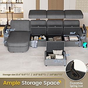 SEDETA U Shaped Couch, Sectional Sofa Couch with Storage Seat, Chenille Dark Grey