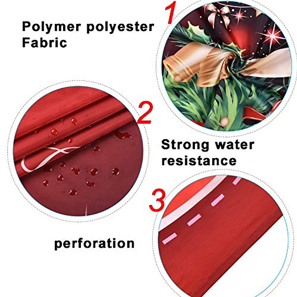 Uspring 4 Pcs Merry Christmas Shower Curtain Sets with Non-Slip Rugs, Bath Mat, Toilet Lid Cover and 12 Hooks, Xmas Tree Ball Snowflake Red Shower Curtain for Christmas Decoration