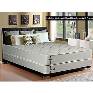 Mayton 9-Inch Gentle Firm Tight top Innerspring Mattress And 8-Inch Wood Box Spring/Foundation Set With Frame Full