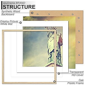 skyDrama Solid Wood 20x20 Picture Frame Oak, Display 16x16 Photo without Mat or 20x20 Poster with Mat, Light Weight High Transparent Wooden 20by20 Frame for Wall - 20"x20"/Oak/1Pack