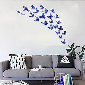 3D Royal Blue Cobalt Butterfly Wall Stickers Removable Mural Butterflies Cutout Decal Art Decor Heart Rose theme Party Decor for Living Room Bedroom Sun Room Shop Window Showcase Classroom