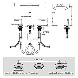 RKF Bathroom Faucets for Sink 3 Hole Brushed Nickel 8 inch Widespread Bathroom Sink Faucet with Drain Double Lever Handle Faucet Bathroom Vanity Faucet Basin Mixer Tap Faucet with Hose&Deck CWF028-BN