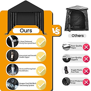 Outdoor Carport Canopy，8x14 ft Heavy Duty Canopy Shed,Metal Frame Storage She with Waterproof, UV Resistant Cover, 2 Rollup Zipper Doors for Backyard, Garden can Store Motorcycle, Garden Tools