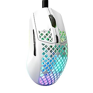 SteelSeries Aerox 3 - Holey RGB Gaming Mouse - Ultra-lightweight Water Resistant Design - 8,500 DPI TrueMove Core Optical Sensor - Snow