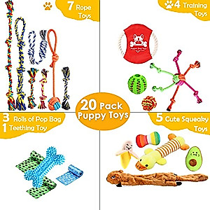 Aipper Dog Puppy Toys 20 Pack, Puppy Chew Toys for Fun and Teeth Cleaning, Plush Squeaky Toys, Dog Treat Dispenser Ball, Tug of War Toys, Puppy Teething Toys, Dog Rope Toys for Medium to Small Dogs