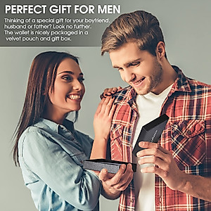 ECCELLENCE Wallets for Men RFID Blocking - Leather Wallet for Men Bifold, Men's Wallet Slim Minimalist, Carbon Fiber Wallets, Security Wallet, Genuine Leather Wallet, Birthday Gift for Husband and Dad