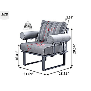 ovios Patio Dining Chairs Outdoor Chair High Back Aluminum Sofa Porch Chairs with Thick Cushion for Yard, Garden, Backyard (Black-Grey Stripe)