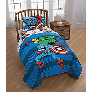 Marvel Avengers Good Guys Twin/Full Comforter - Super Soft Kids Reversible Bedding features Iron Man, Hulk, Captain America, and Spiderman - Fade Resistant Polyester (Official Marvel Product)