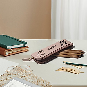 Custom Leather Pencil Case Cosmetic Pouch,Personalized Engraved Logo Text Name Initials Pen Case Small Makeup Pouch Back to School Gifts At College, Office and Travel for Women Men