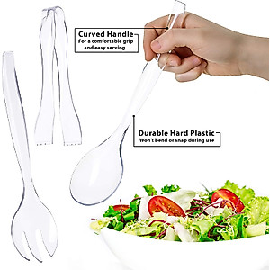 Plastic Serving Utensils, 18 Pack Heavy Duty Disposable Serving Utensils, 6-10” Spoons and Forks, 6-6-1/2” Serving Tongs, Clear