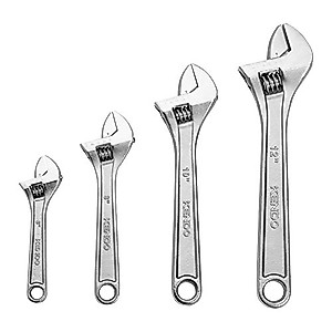 Kendo 4pcs Heavy Duty Adjustable Wrench Set - 6", 8", 10" & 12" Wrench - Drop Forged Heat Treated Chrome Vanadium Steel - Roll-up Storage Pouch Included