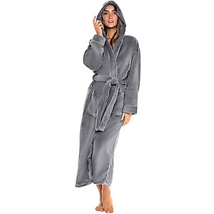 Alexander Del Rossa Women's Robes, Long Plush Bathrobe, Womens Robe with Hood, Hooded Robes for Women Plus Size Robe Steel Gray XL (A0116STLXL)