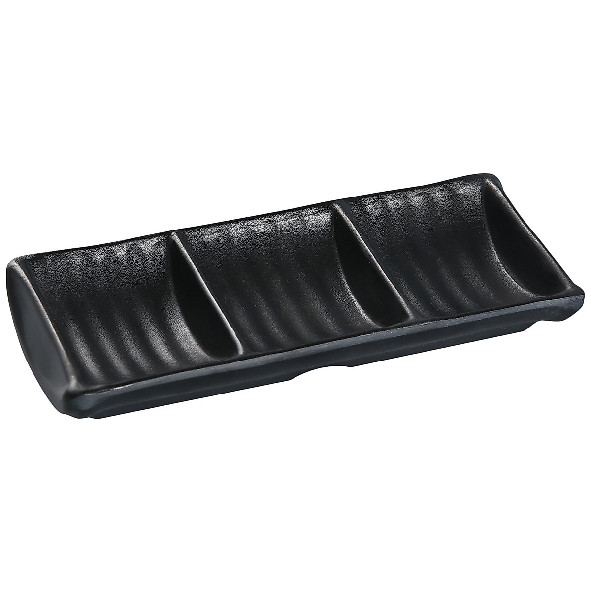 Yanco BP-4030 Black Pearl-2 Triple Sauce Dish, 7.5" Length, 3.5" Width, Melamine, Black Color with Matting Finish, Pack of 48