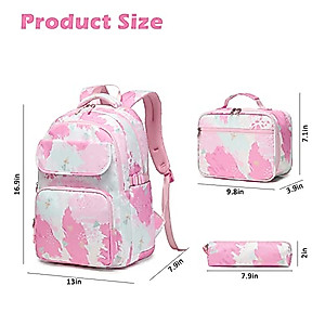 Robhomily 3pcs Girls Backpack with Lunch Box for Elementary Middle School 17 inch Kids Backpack with Lunch Bag Set Waterproof,Lightweight Pink School Backpack for Teen Girls