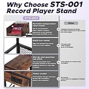 Starfavor Vinyl Record Storage Shelf Rack, LP Album Wooden Display Holder Table for Turntable Books Magazines Files at Living Room Bedroom STS-001