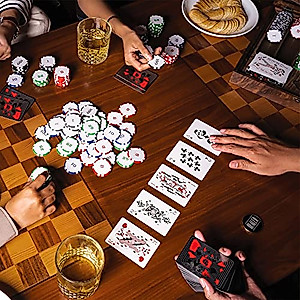 Bowtie Wooden Poker Set with Playing Card Gift, Professional 300 Weighted Poker Chips with Walnut Wood Case, Unique Poker Gift for Texas Hold'em, Blackjack, Casino Gambling, Memento Mori