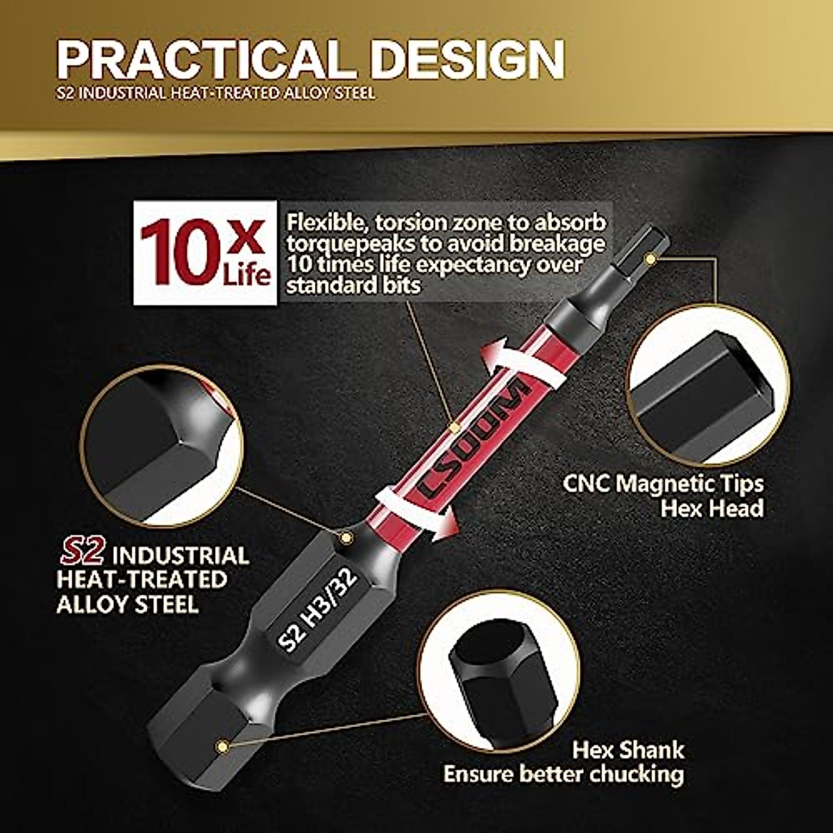 CSOOM 16pcs Twist Drill Bits with 10pcs Impact Magnetic Philips Bits and 6 Piece Drill Locators Set, Made of S2 Alloy Steel, Ideal for Drilling in Metal, Steel, Plastic, Stainless Steel etc