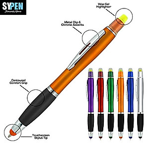 Personalized Pens with Highlighter and Stylus -200 Pack Bulk-Free Imprint - 3 In Bible Highlighter, Ballpoint Pen, and Stylus Combo- add Custom Name, Logo or Gift Message- Red