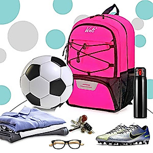 WOLT | Youth Soccer Bag - Soccer Backpack & Bags for Basketball, Volleyball & Football Sports, Includes Separate Cleat Shoe and Ball Compartment, for Girls & Women (Pink)