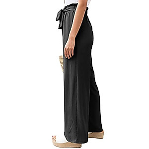 NIMIN High Waisted Wide Leg Pants for Women Comfy Dress Pants Loose Business Casual Pants Flowy Summer Beach Pants with Pockets Balck Large Black