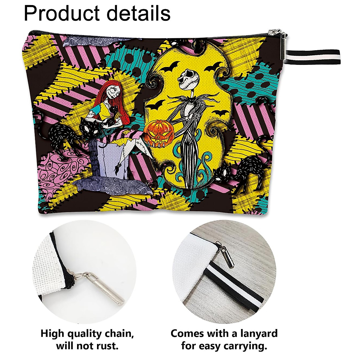 TTBDKKDM Nightmare Before Christmas Makeup Bag Halloween Theme Jack and Sally Cosmetic Bag for Women Portable Makeup Pouch Waterproof Travel Toiletry Storage Bag with Zipper