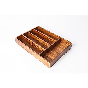 Kitchen Drawer Organizer Acacia Wood/Rubber Wood Flatware and Utensil Organizer Silverware Holder and Kitchen Storage Solution - Drawer Organizers for Kitchen (Acacia Wood, 14''x10'')